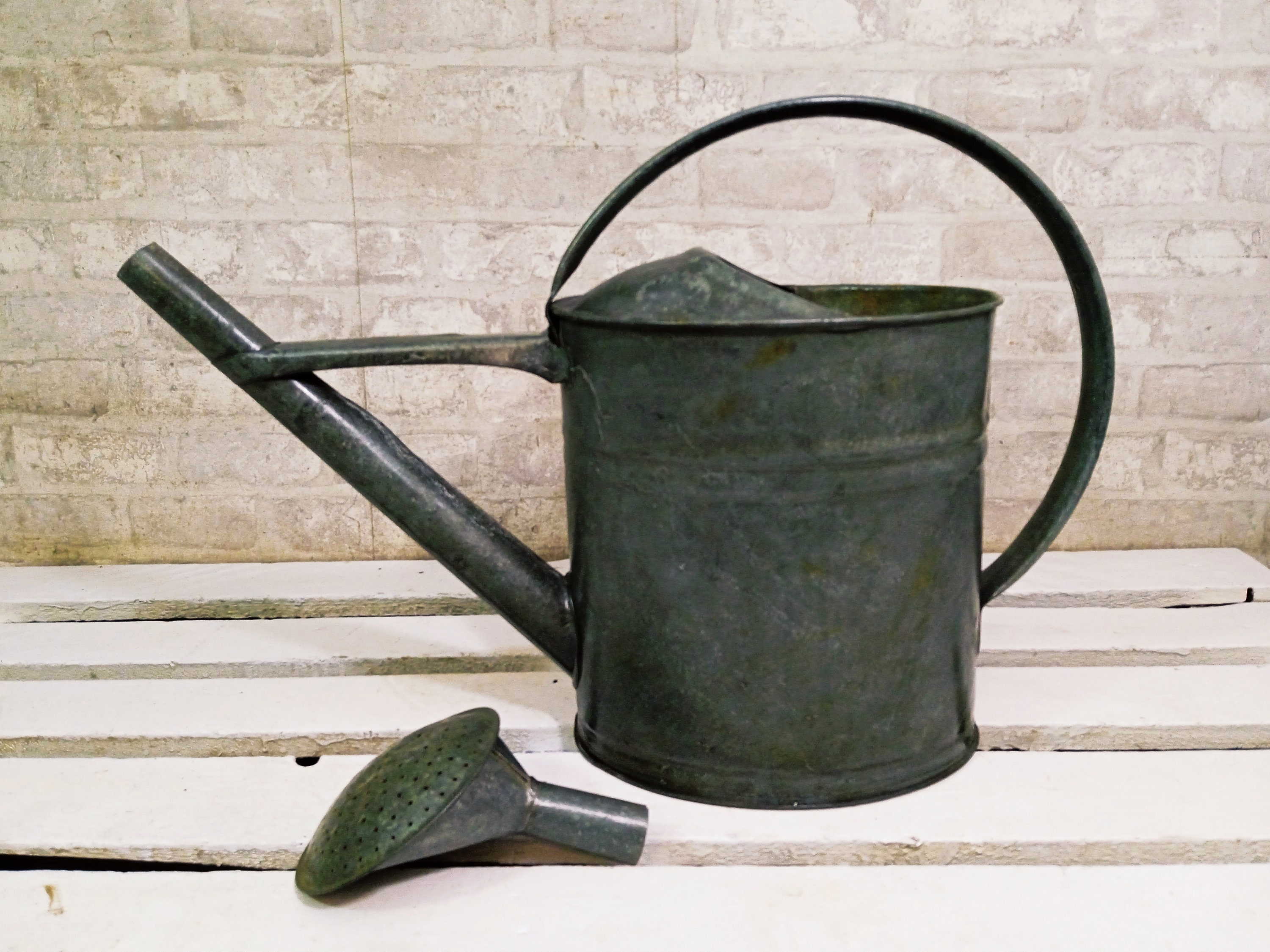 VINTAGE WATERING CAN Vintage Water Container Silver Gray Metal ...