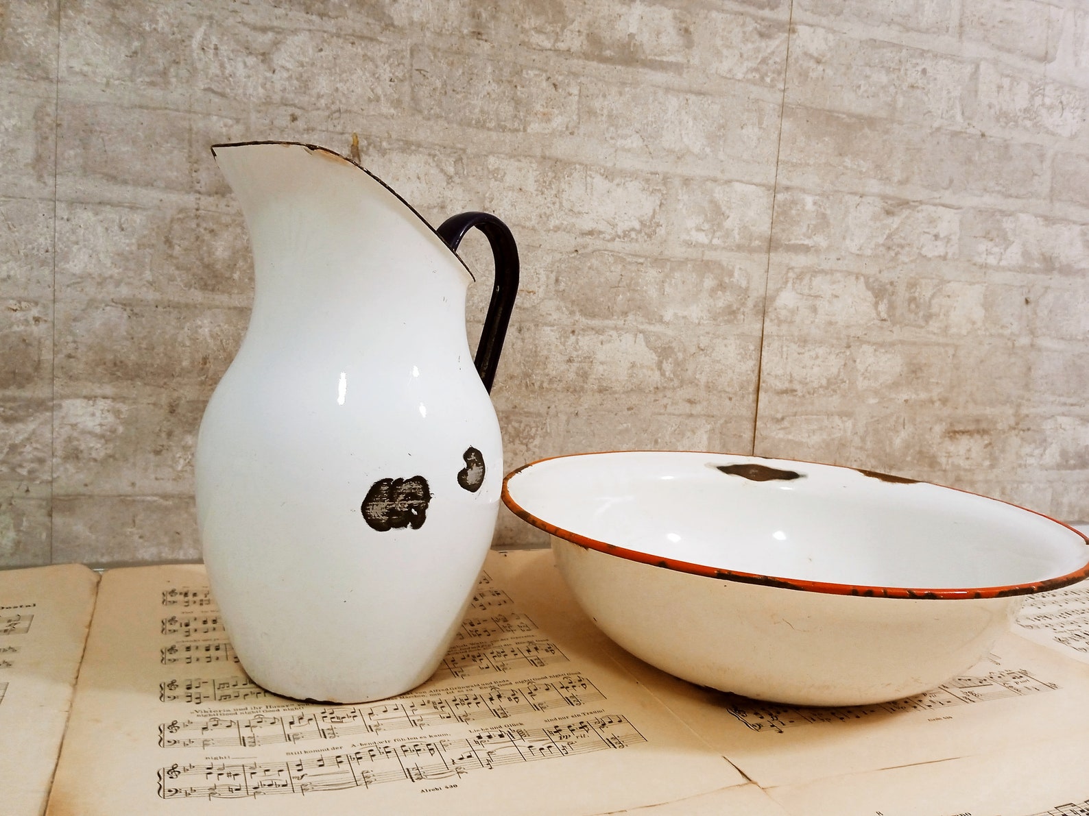 VINTAGE CLEANING SET Vintage Dish Set Old Dishes Enamel White - Etsy