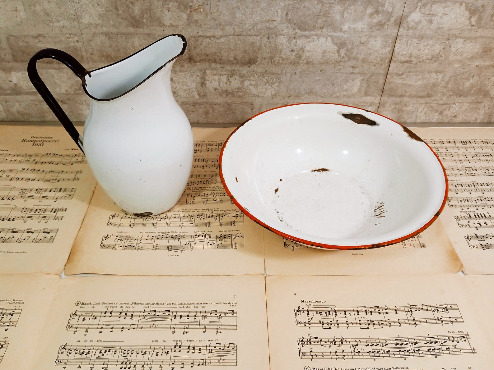 VINTAGE CLEANING SET Vintage Dish Set Old Dishes Enamel White - Etsy