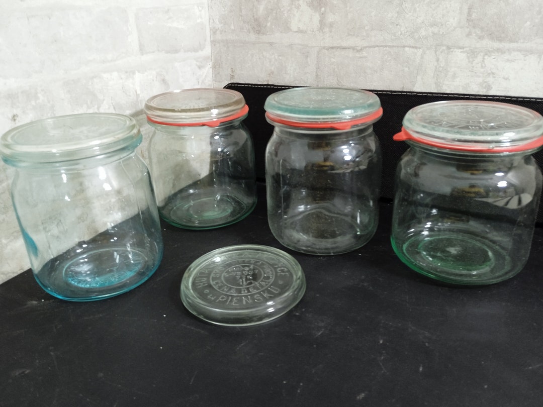 Vintage Set of 4 Jars With Lids - Antique Glass Storage Jars ...