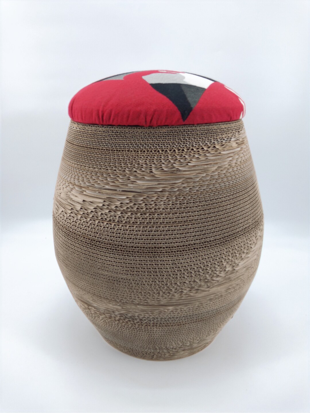 Cardboard Pouf, Red Fabric Seat 'lady', Pouf for Living Room, Original ...