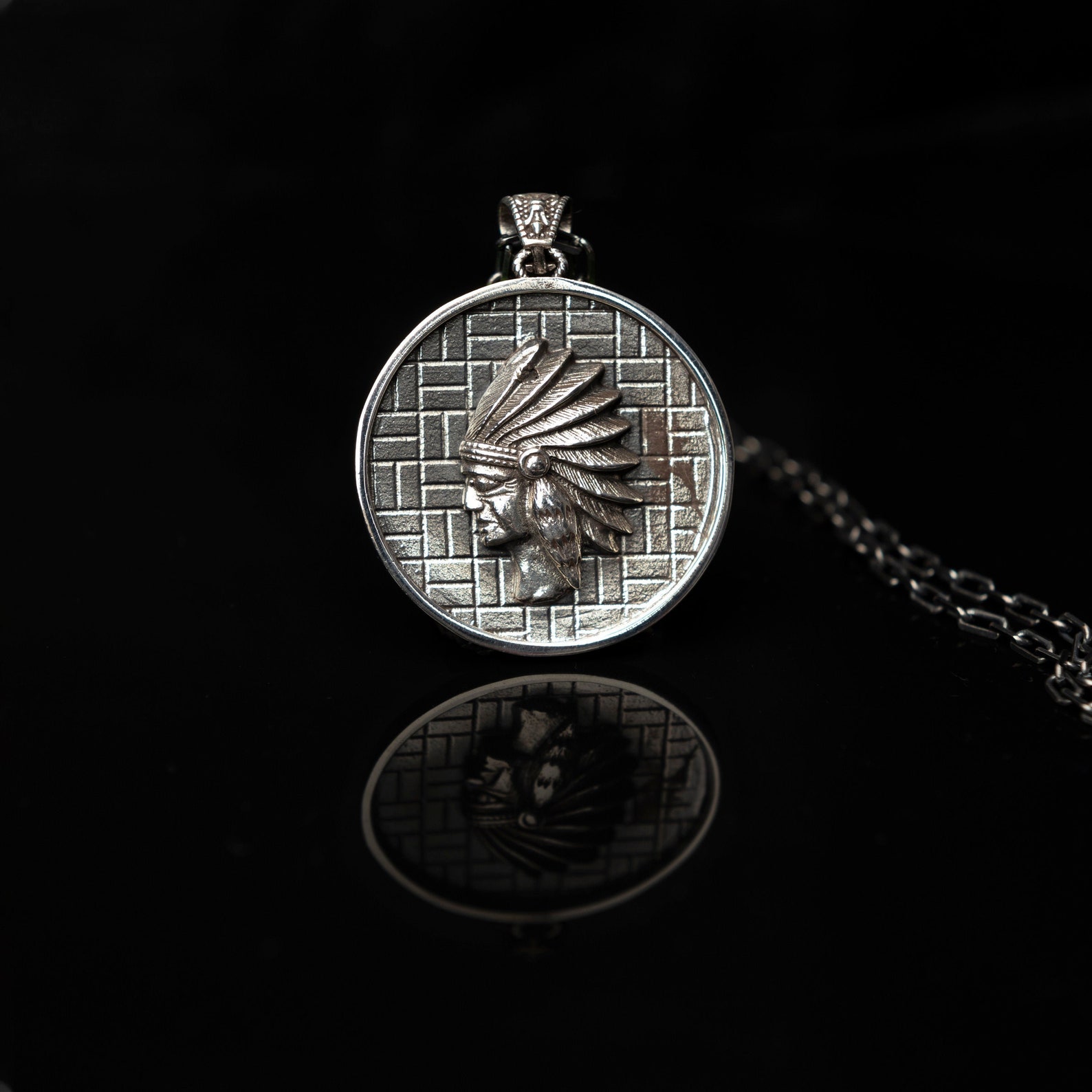Native American Indian Silver Pendant Indian Chief Necklace - Etsy