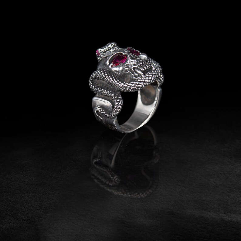 Mens Silver Snake Head Skull Ring Stone Mens Ring Oxidized | Etsy