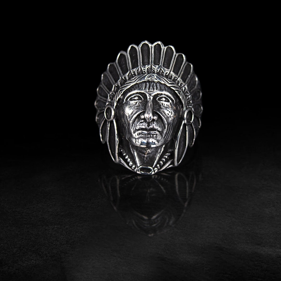 Silver Native American Indian Ring, Oxidized Silver American Indian ...