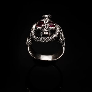 Mens Silver Snake Head Skull Ring Stone Mens Ring Oxidized - Etsy