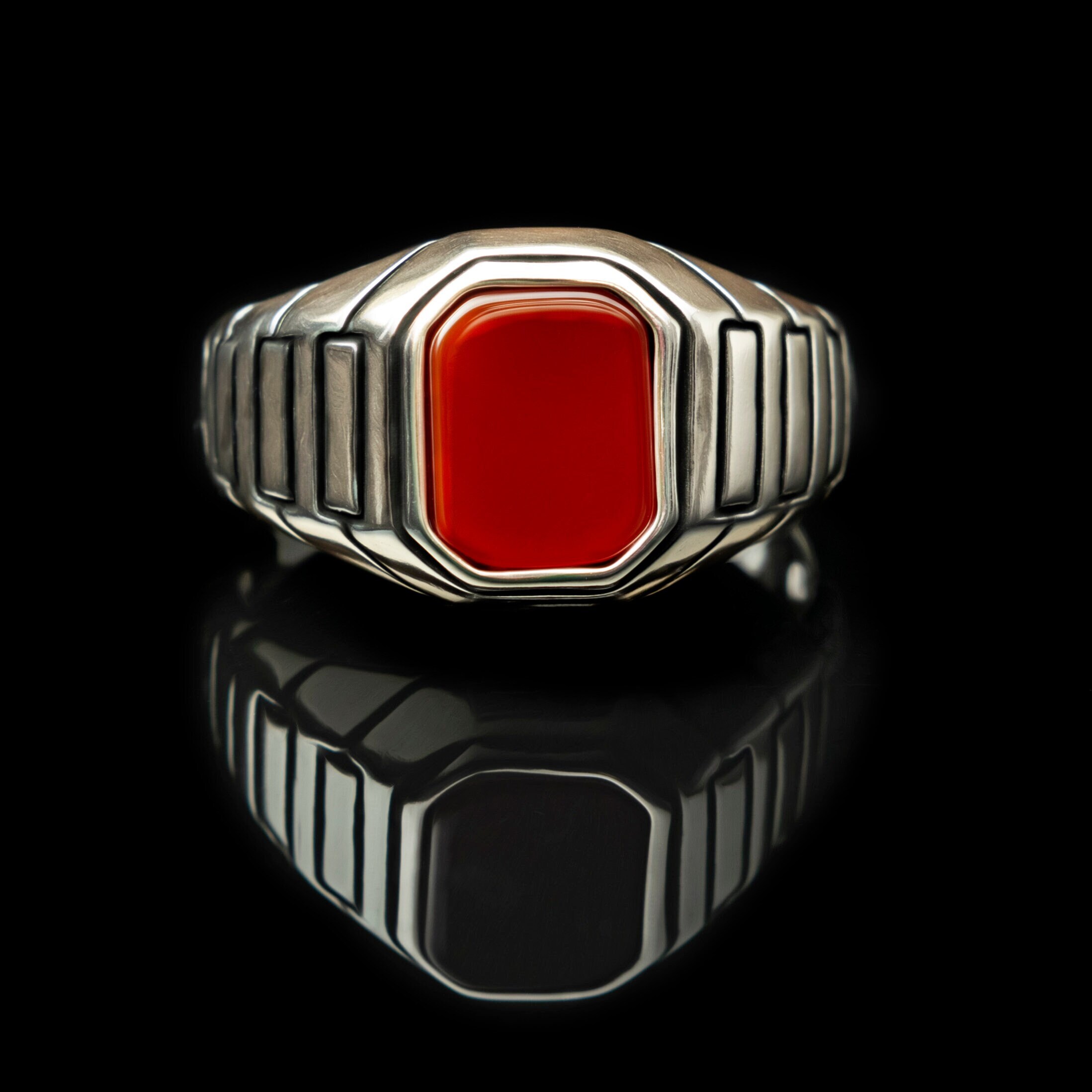 Round Gemstone Signet Red Ruby Ring Silver Greek Men Rings - Etsy