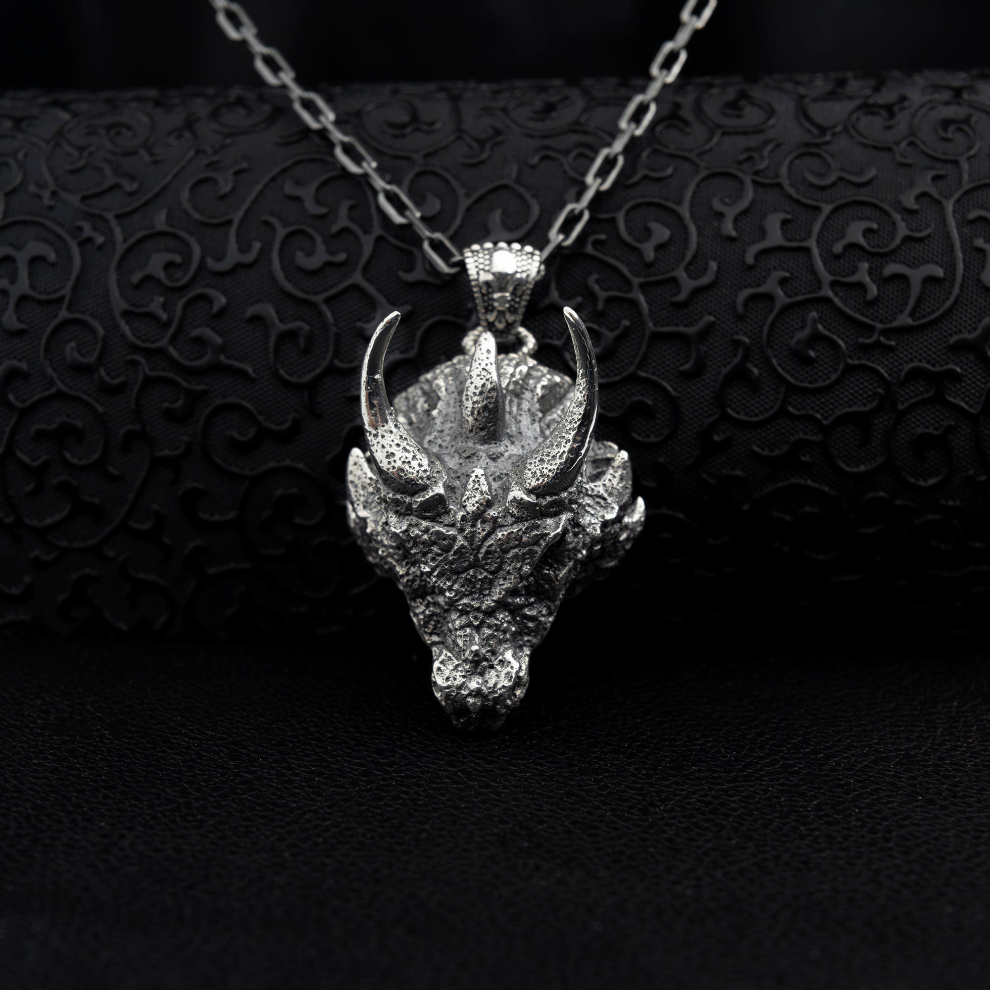 Dragon Silver Oxidized Mens Pendant Necklace Dragon Pendant | Etsy
