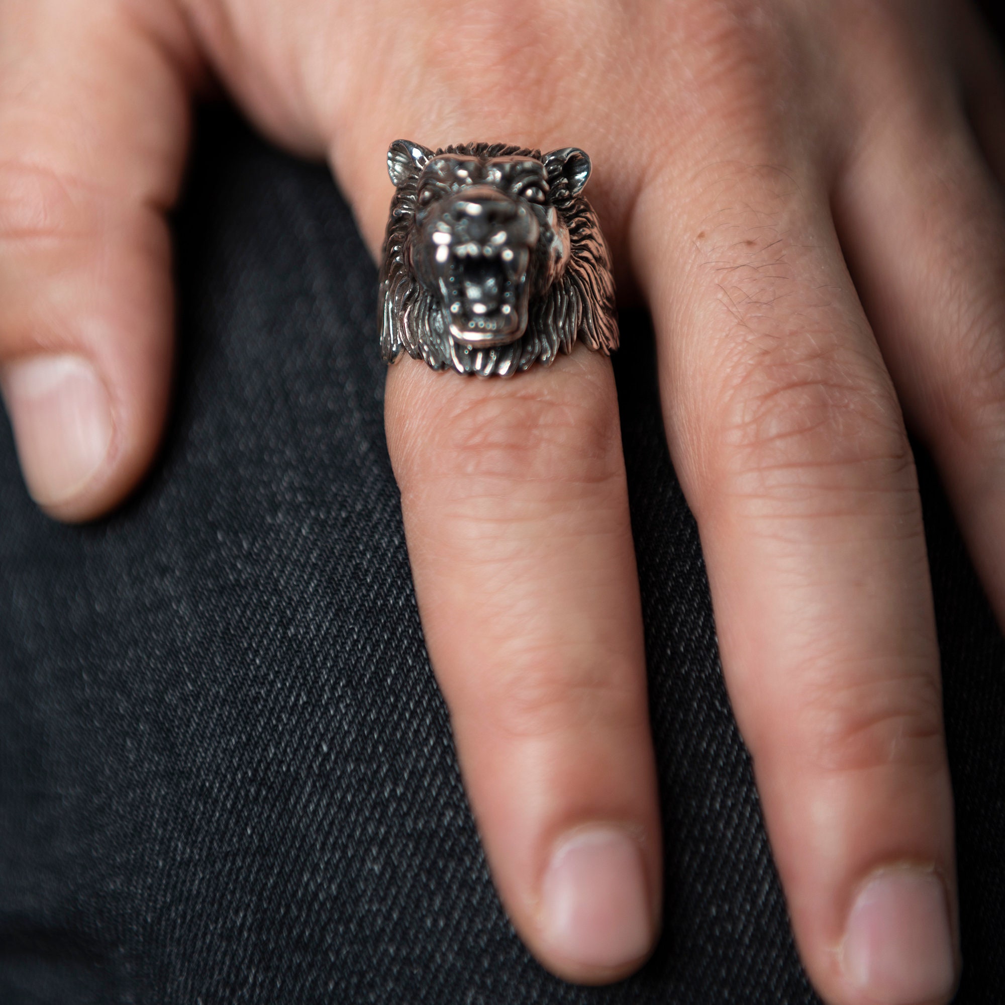 Men Silver Wolf Head Oxidized Men Ring Solid Silver Wolf | Etsy