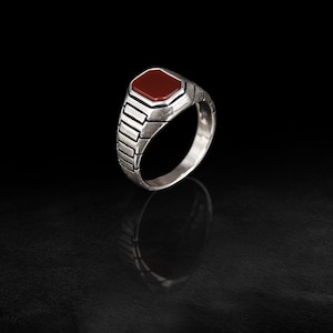 Round Gemstone Signet Red Ruby Ring Silver Greek Men Rings - Etsy