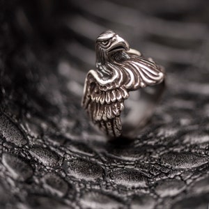 925 Silver Eagle Boho Men Ring, Mens Solid Silver Eagle Ring, Oxidized Eagle Ring, Falcon Men ...