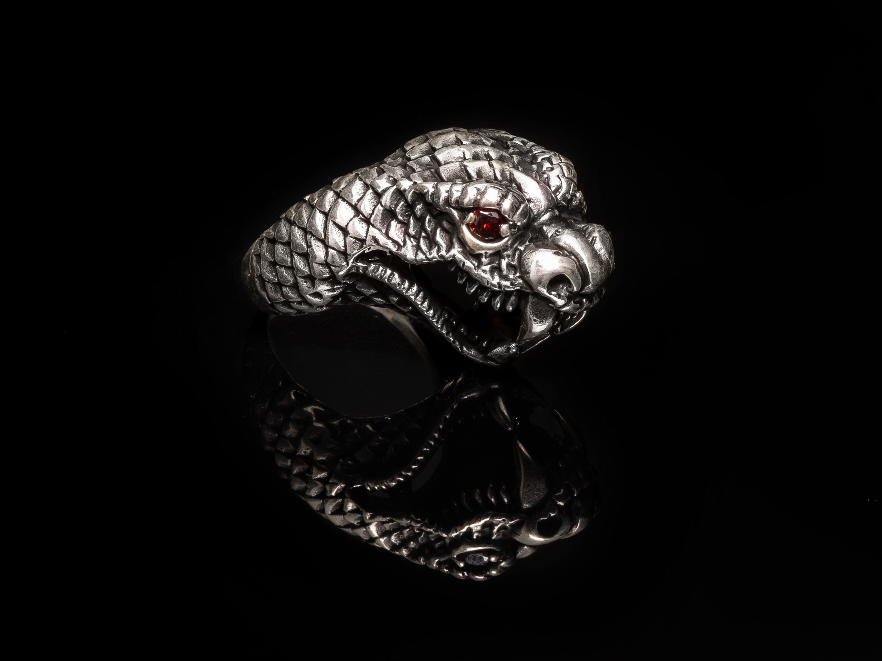 Mens Silver Snake Head Ring 925 Silver Stone Eyes Snake Ring - Etsy
