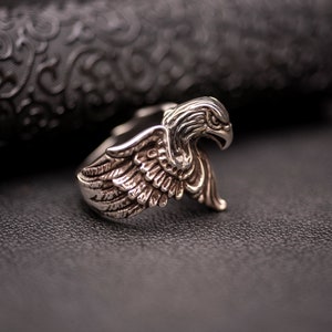925 Silver Eagle Boho Men Ring, Mens Solid Silver Eagle Ring, Oxidized Eagle Ring, Falcon Men ...