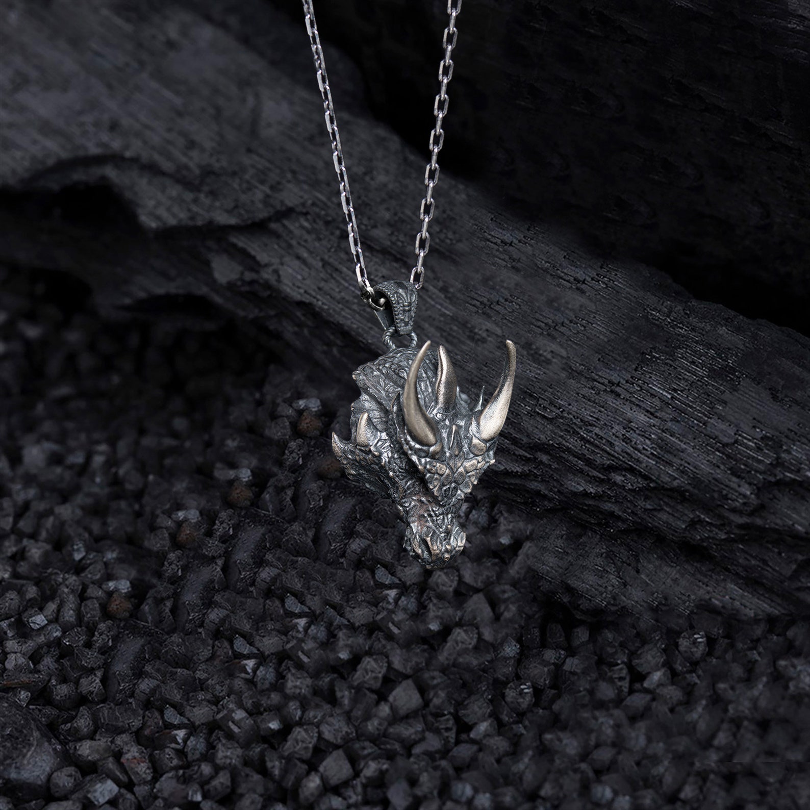 Dragon Silver Oxidized Mens Pendant Necklace Dragon Pendant - Etsy