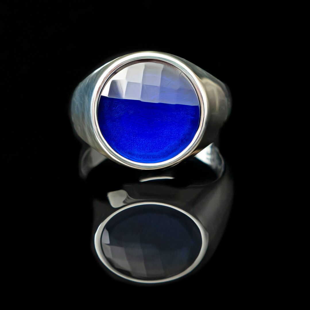 Men Silver Blue Sapphire Signet Ring, Natural Blue Sapphire Ring, Blue ...