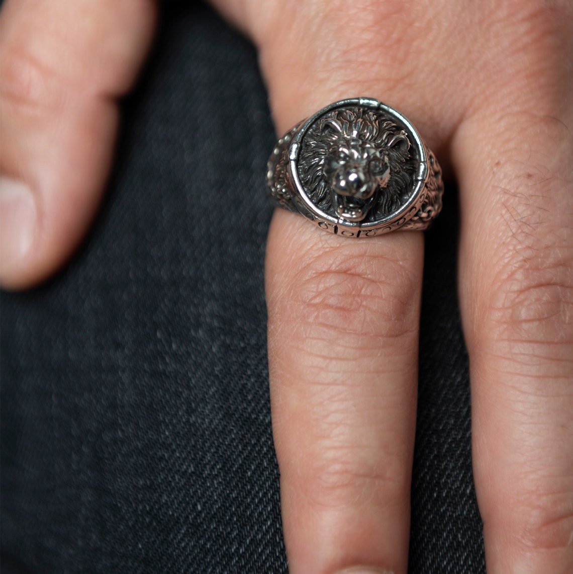 Signet Lion Ring Silver Signet Lion Ring Oxidized Lion Ring - Etsy