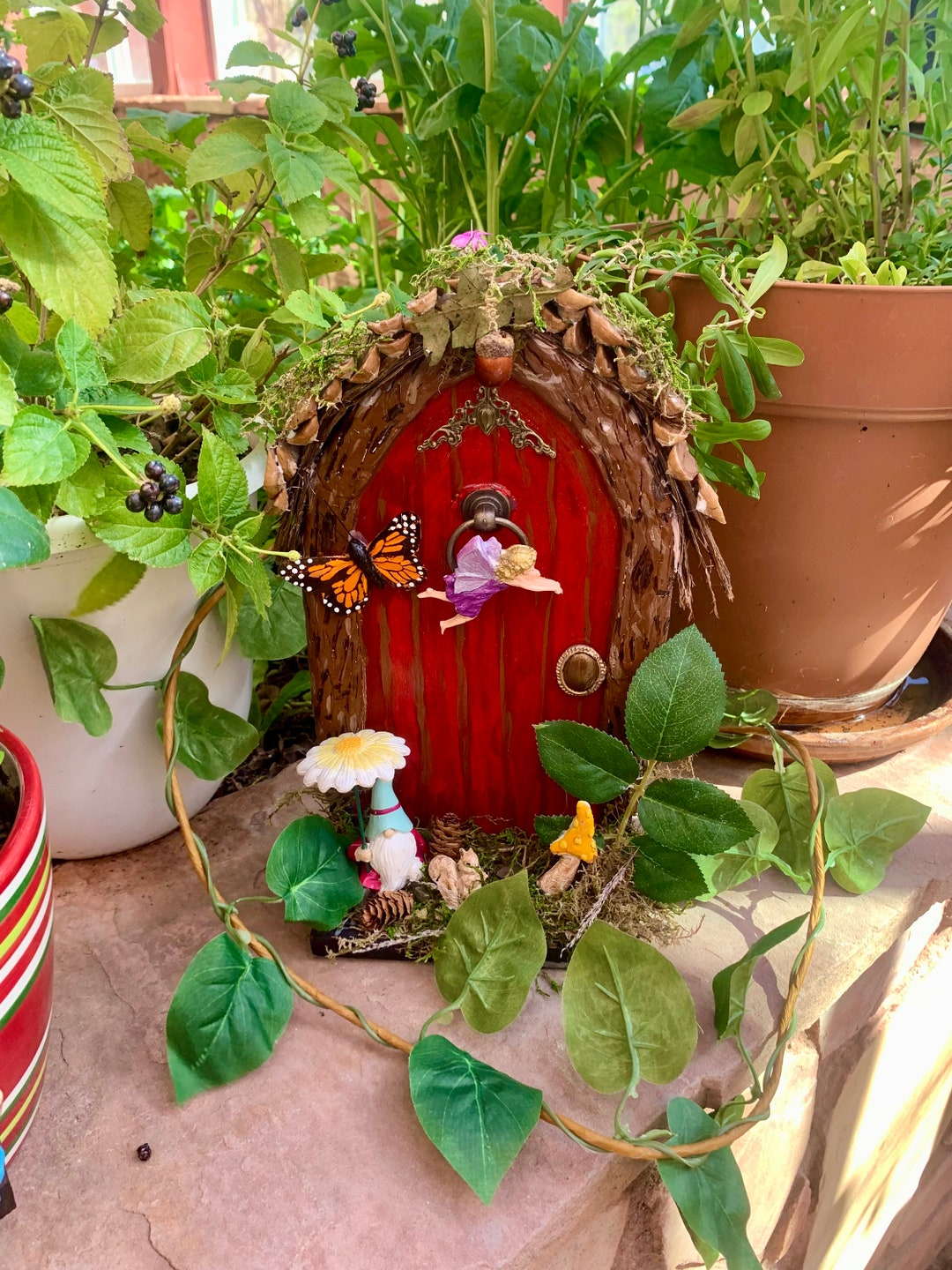Whimsical Red Fairy Woodland Door, Fae Forest Door, Fairy Garden ...