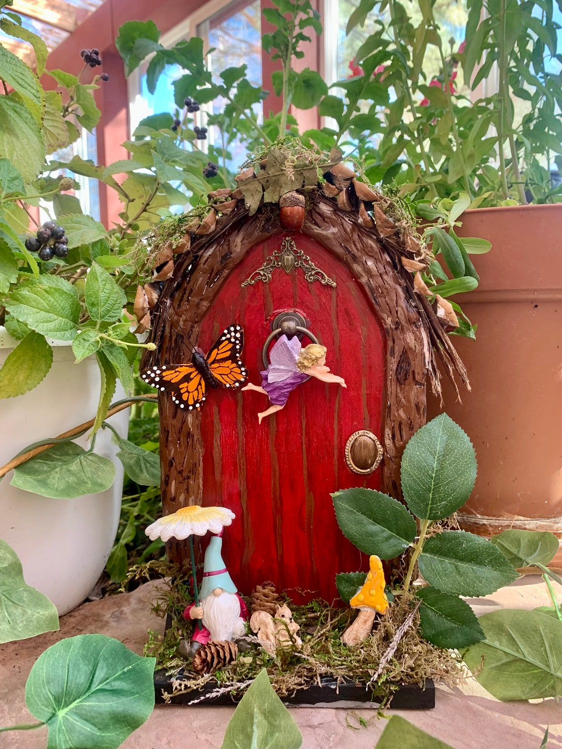 Whimsical Red Fairy Woodland Door, Fae Forest Door, Fairy Garden ...