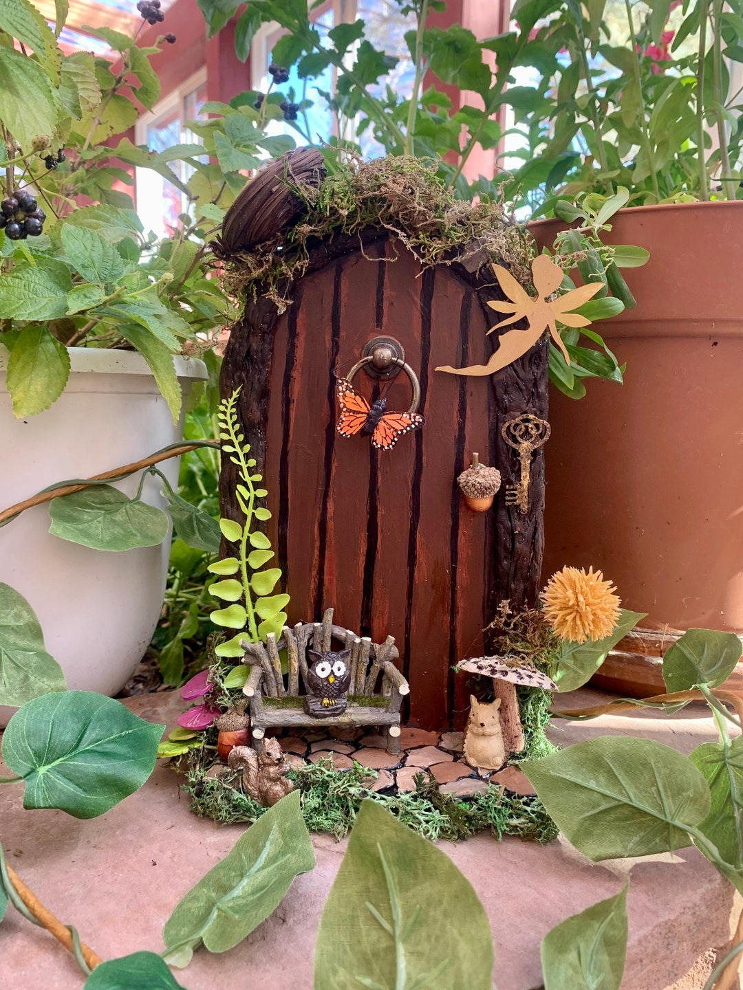 Whimsical Woodland Brown Fairy Door, Fairy Garden, Magical Fairy House ...