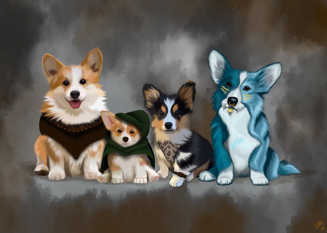 Corgi Family Portrait Dnd Art Fantasy Art Digital Prints - Etsy