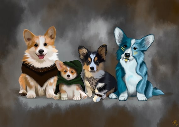 Corgi Family Portrait Dnd Art Fantasy Art Digital Prints - Etsy