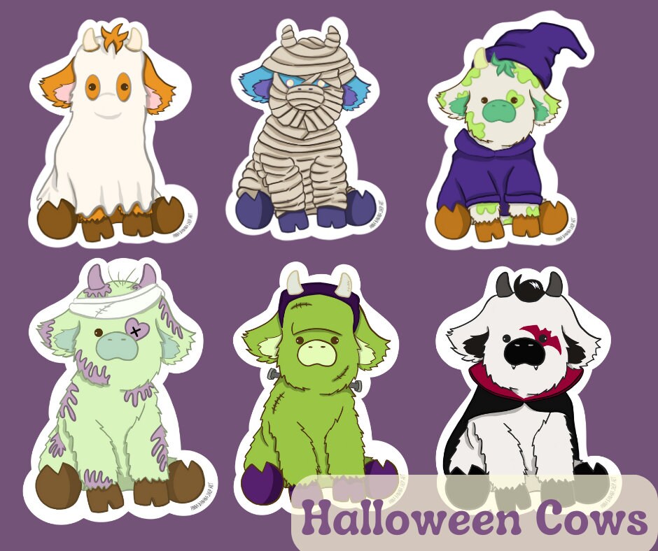 Halloween Cow Digital Sticker Kawaii Cow Vinyl Sticker Cow Sticker Cow ...