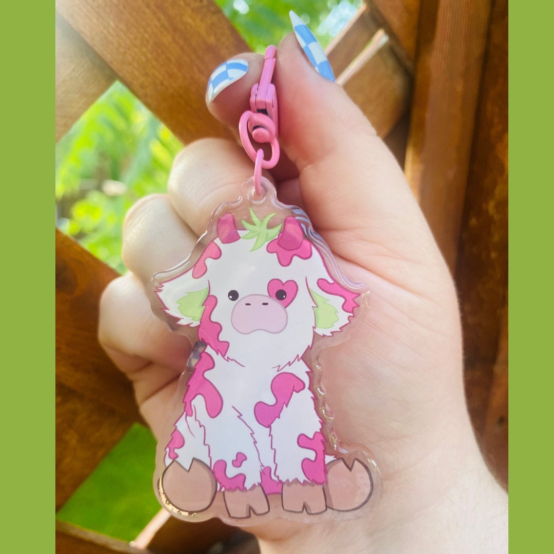 Strawberry Cow Keychain, Kawaii, Pink Cows, Cottage Core, Fruit Cow ...