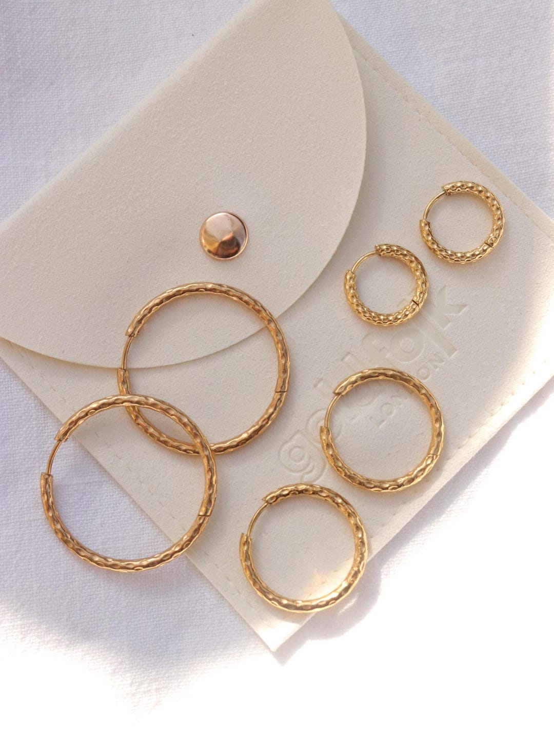 Dainty Minimal Hinged Gold Hoop Earrings - Waterproof Hoops - 18K Gold Plated Stainless Steel ...