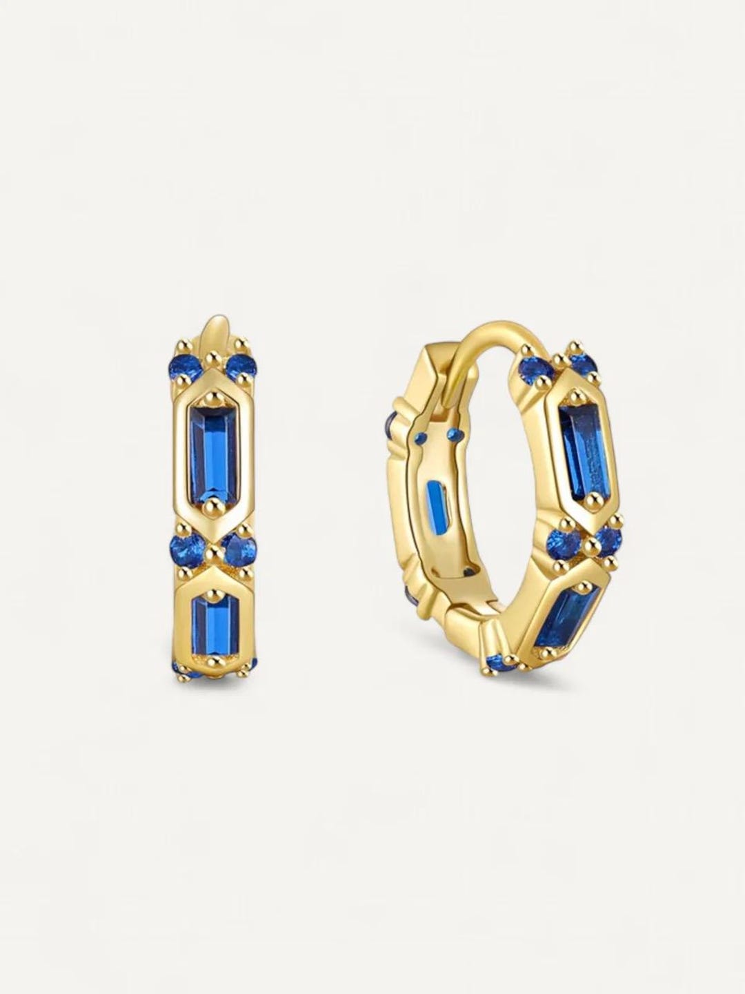 Blue Sapphire Huggies - 18k Gold Plated Hoop Earrings - Sterling Silver ...
