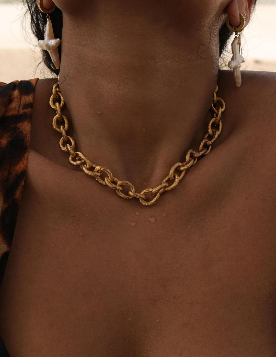 Gold Chunky Chain Necklace 18kt Gold Plated Chain Necklace Chunky Gold ...