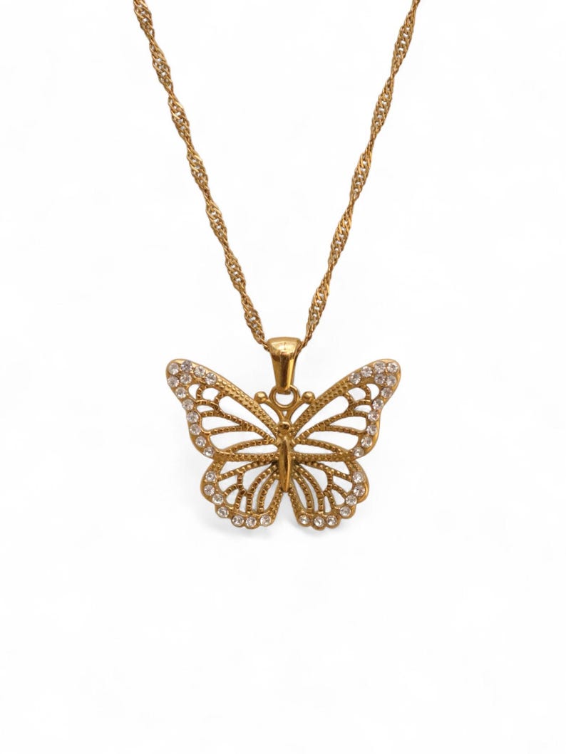 18K Gold Butterfly Pendant Necklace - Gold Butterfly Charm Necklace ...