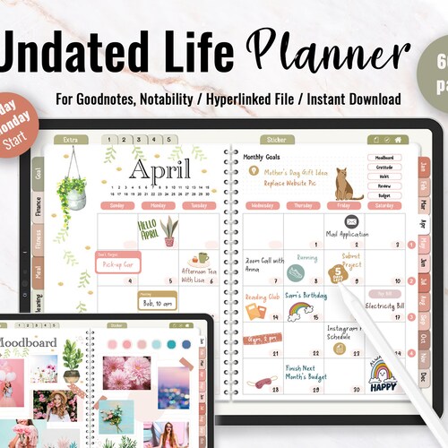 Undated Digital Planner Binder Goodnotes Planner Notability - Etsy