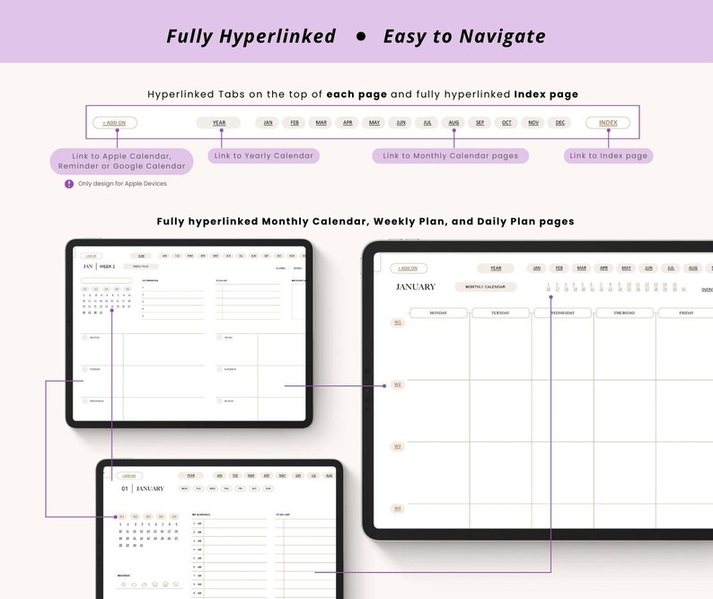 Undated Onenote Digital Planner: Hyperlinked, Reusable, for Ipad ...