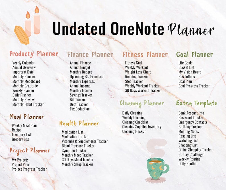 Onenote Digital Planner Undated One Note Planner Hyperlinked - Etsy