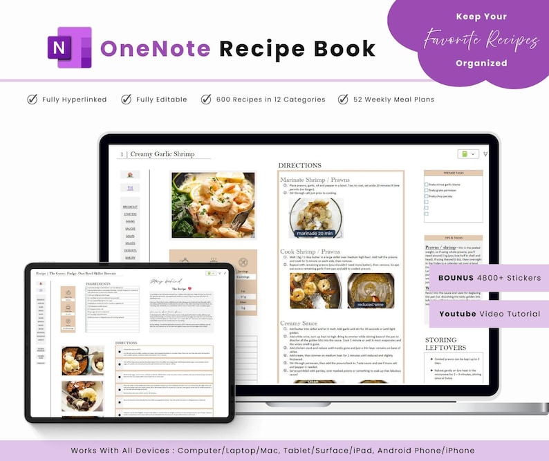 Onenote Recipe Book: Hyperlinked, Fully Customizable, Family Cookbook ...