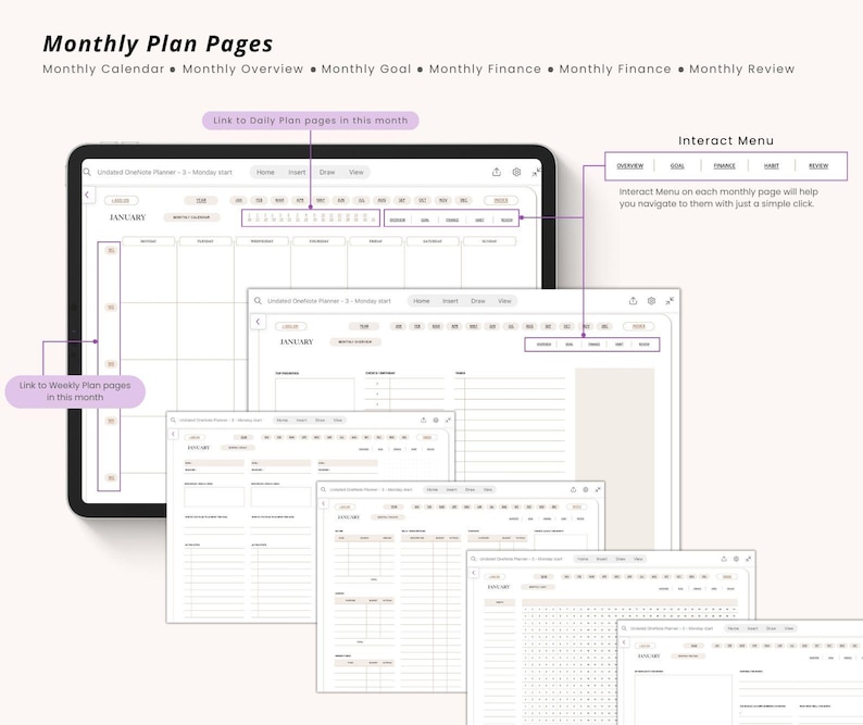 Undated Onenote Digital Planner: Hyperlinked, Reusable, for Ipad ...