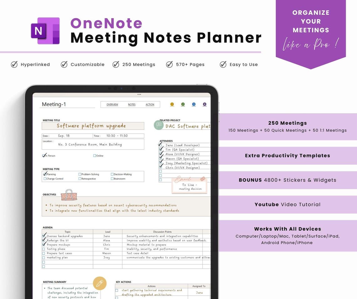 Onenote Meeting Notebook: Hyperlinked, Customizable, for Professional ...
