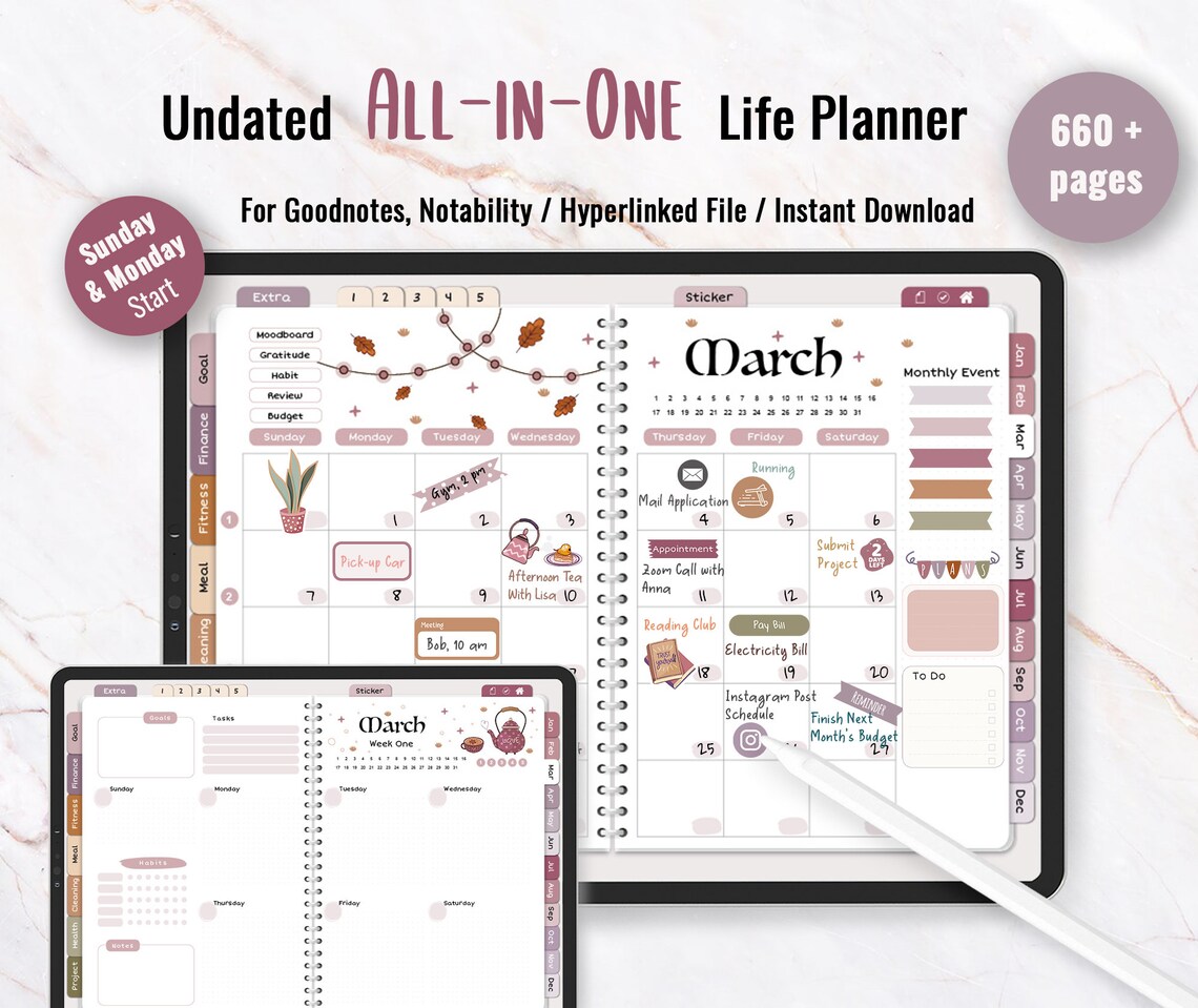 Undated Life Planner All in One Digital Planner Undated | Etsy