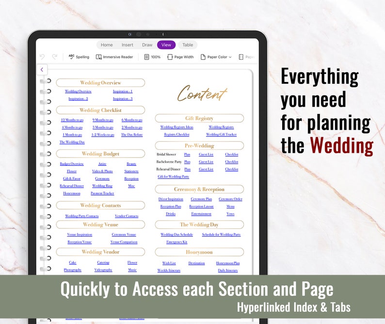 Onenote Wedding Planner: Hyperlinked Digital Checklist (digital ...