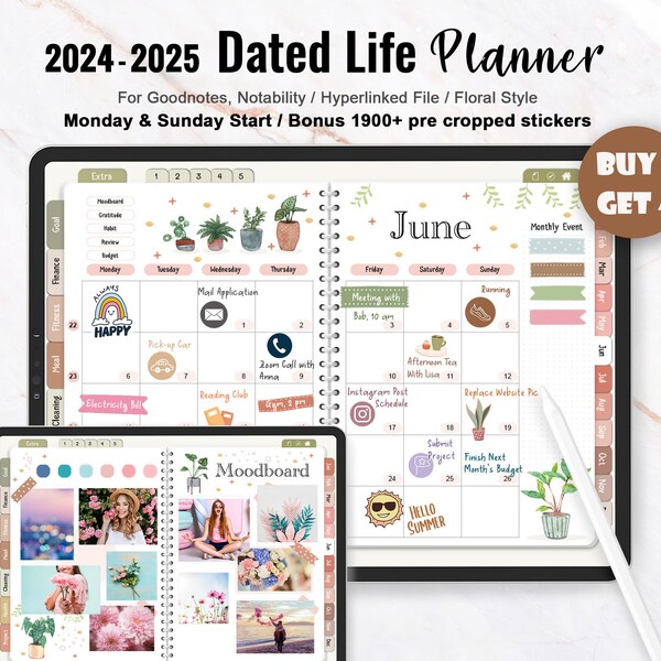 All in One Digital Planner 2024 2025, Dated Digital Planner - Etsy