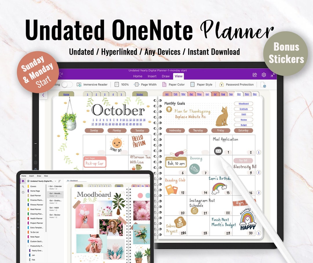 Onenote Digital Planner, Undated One Note Planner, Hyperlinked Onenote ...