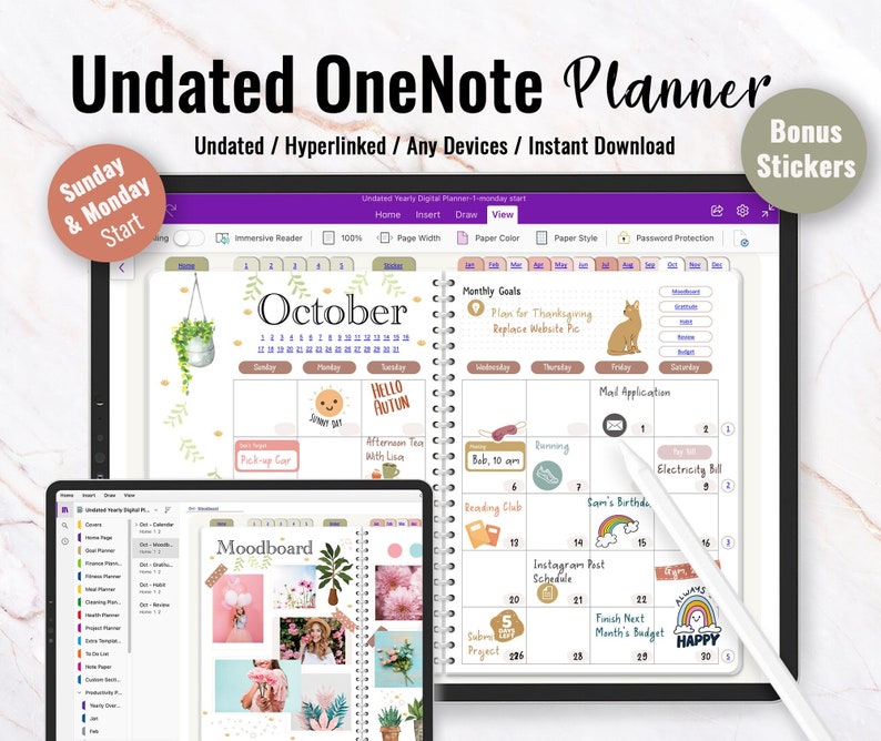 Onenote Digital Planner Undated One Note Planner Hyperlinked - Etsy