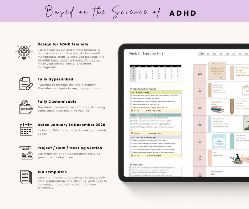 2026 Onenote ADHD Planner: Focus Productivity Self-care Templates ...
