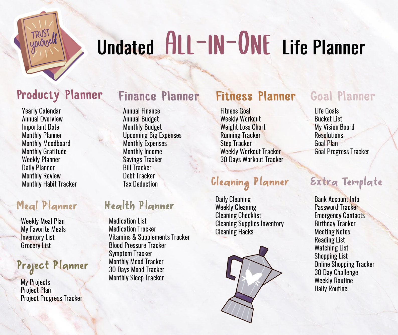 Undated Life Planner All in One Digital Planner Undated | Etsy