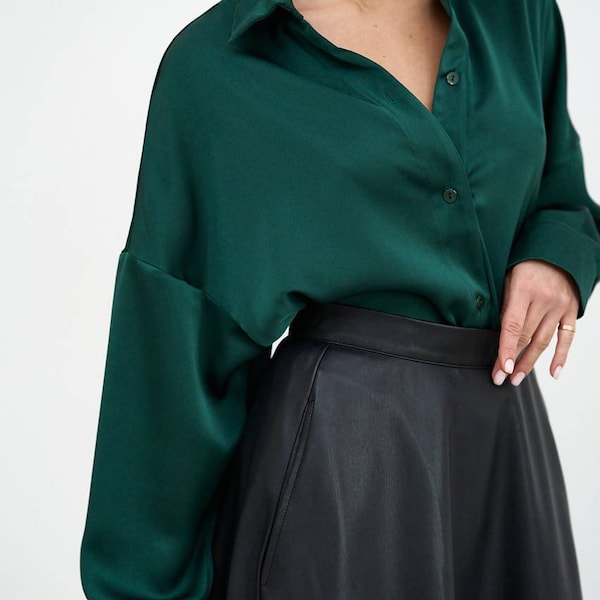 Emerald Green Silk Shirts for Women - Etsy