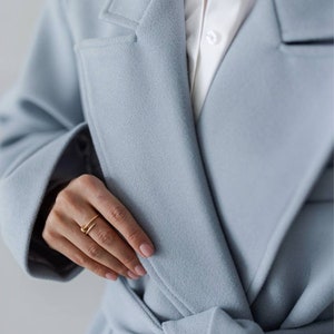 Light Blue Wool Wrap Coat: Women's Belted Overcoat With Pockets - Etsy