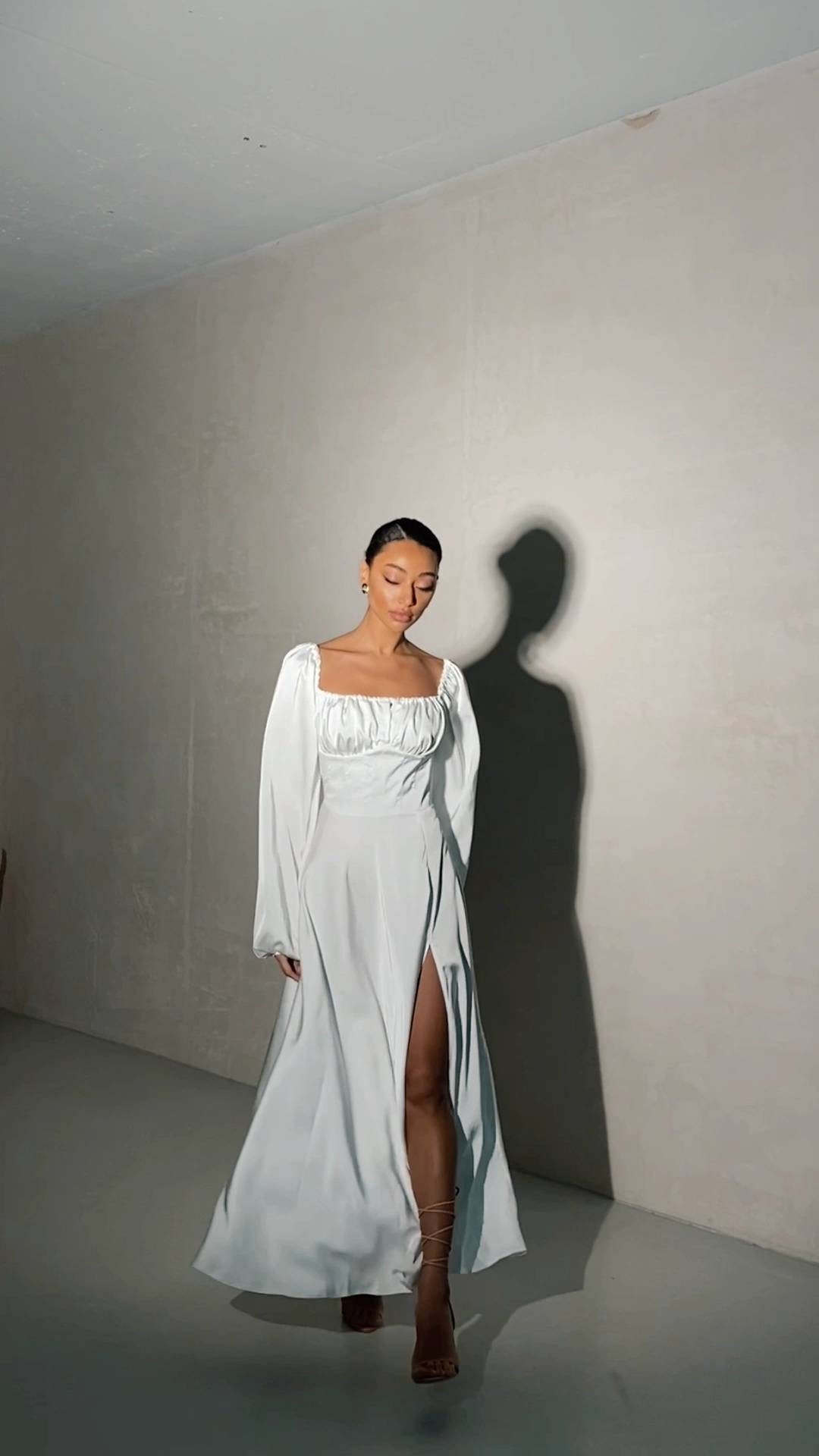 White Silk Floor Dress off Shoulder Dress Sexy High Slit Dress - Etsy