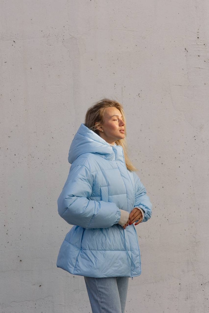 Light Blue Puffer Jacket for Women Oversized Down Coat Hooded - Etsy