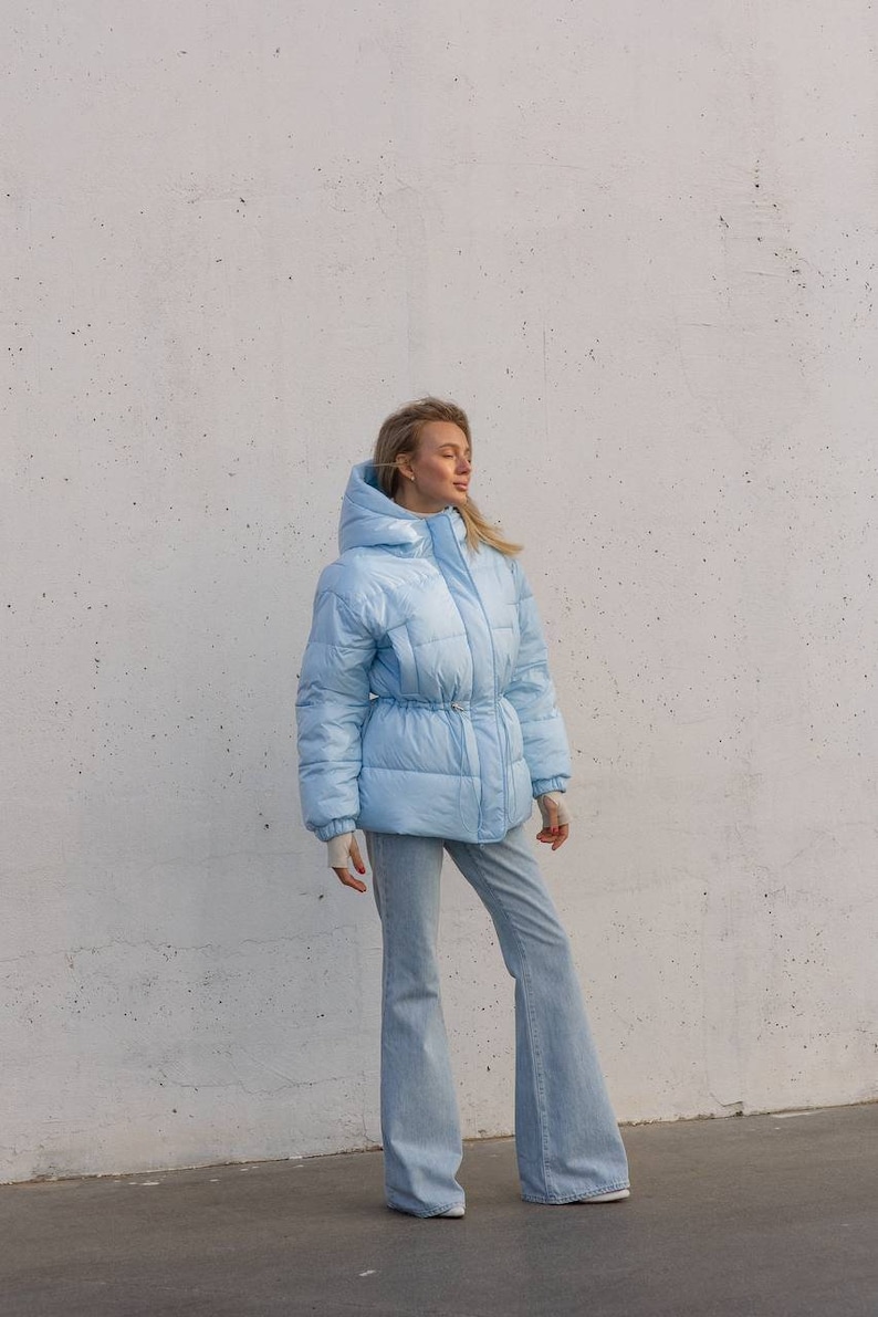 Light Blue Puffer Jacket for Women Oversized Down Coat Hooded - Etsy