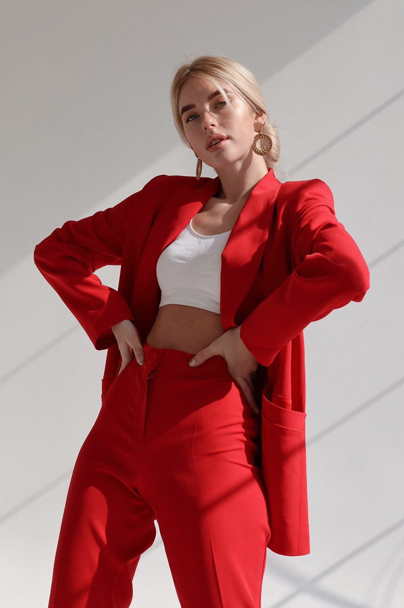 Formal suit red women suit with blazer black women suit with | Etsy