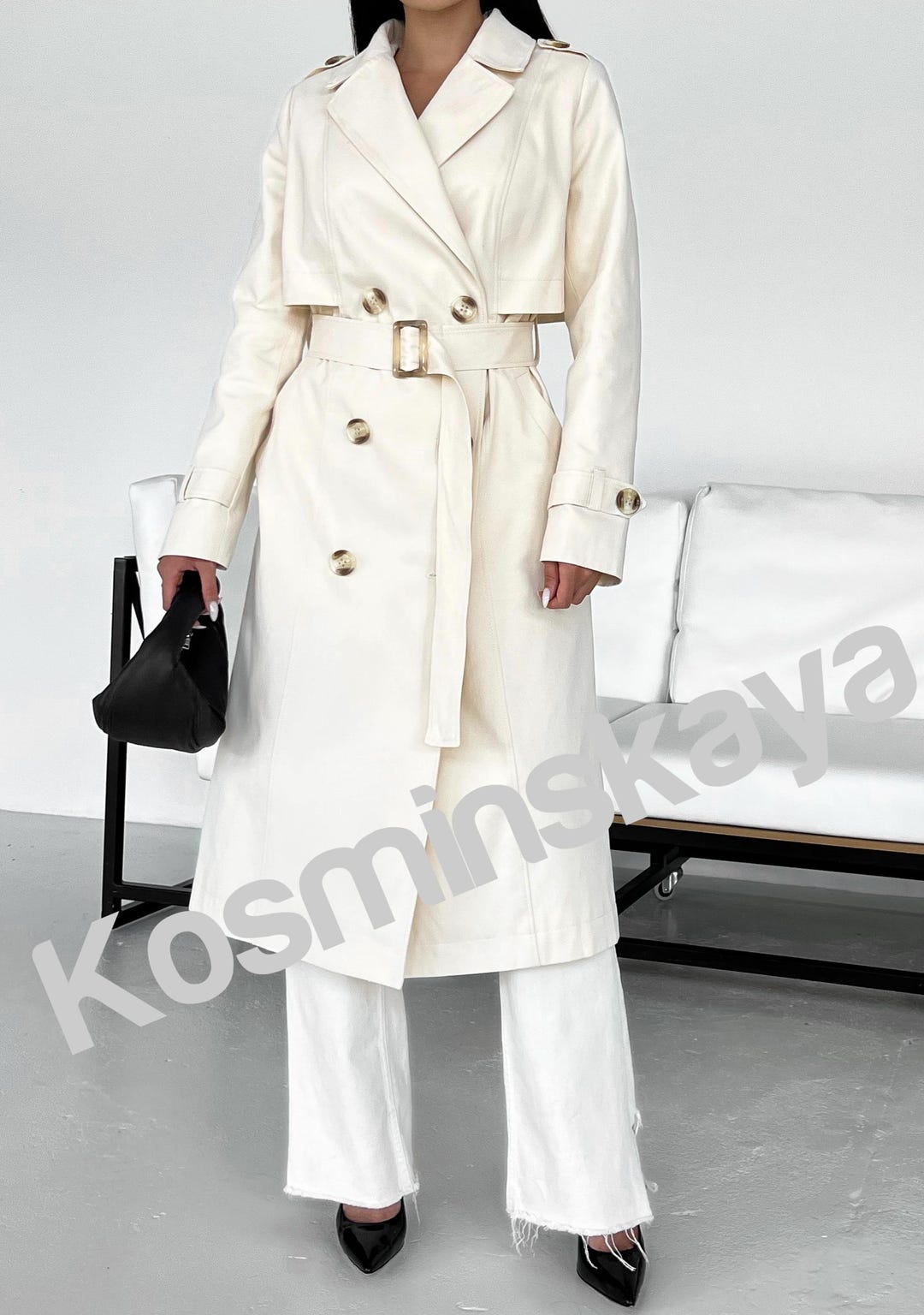 White Trench Coat for Women Double Breasted Coat Under the Belt ...